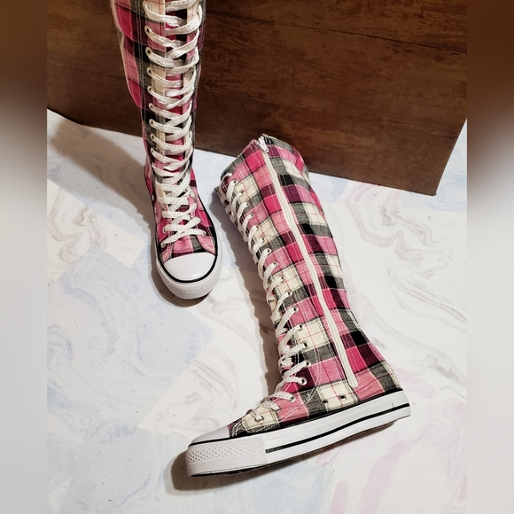 Mengsai | Shoes | Mengsai Pink Checkered Canvas Boots Sneakers Converse ...